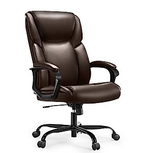 Executive Office Chair - Ergonomic Big and Tall Home Computer Desk Chair with Lumbar Support, PU Leather, High Back, Adjustable Height & Swivel