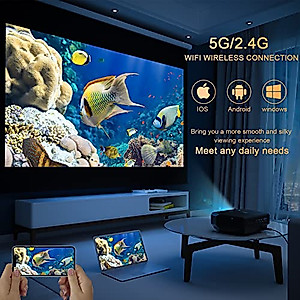Projector with 5G WiFi and Bluetooth AMLINK 13000L Full HD 1080P Outdoor Portable Video Projector Support 4K, Home Theater Movie Projector Compatible with HDMI, VGA, USB, PC, iOS & Android