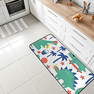 Kitchen Mat Rug Comfort Standing Mat Cute Cartoon Dinosaurs Soft Absorbent Runner Rug for Hallway Entryway Bathroom 39x20 inch