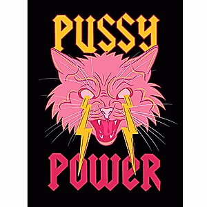 Pink Aesthetic Poster Preppy Room Decor, Cat Canvas Wall Art, Female Power Art Painting, Lightning Art Print for Teen Girls Bedroom College Dorm Room Decor, Girls Trend Wall Decor--12” x 16” Unframed