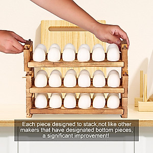 CVHOMEDECO. Wooden Egg Holder Fresh Egg Holders Countertop Firewood Egg Collecting Rack for Gathering Fresh eggs, Stackable with 36 eggs, Home Kitchen Organizer, Set of 3 PCS