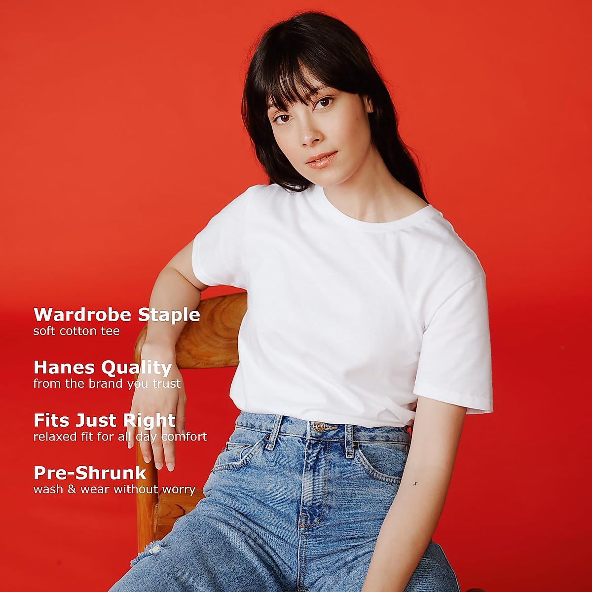 Hanes Women's Perfect-T Short Sleeve T-Shirt, White, Small