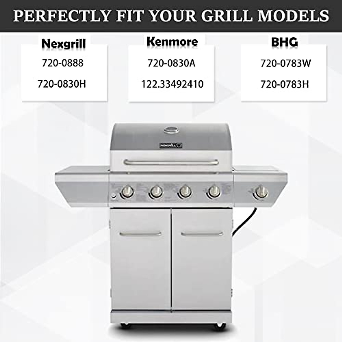 Yiming Grill Replacement Parts for Home Depot Nexgrill 4 Burner 720-0830H, 720-0783E, BHG 720-0783H, 720-0783W Grill Parts. Stainless Steel Heat Plates, Burners and Igniters for Ken/More 122.33492410