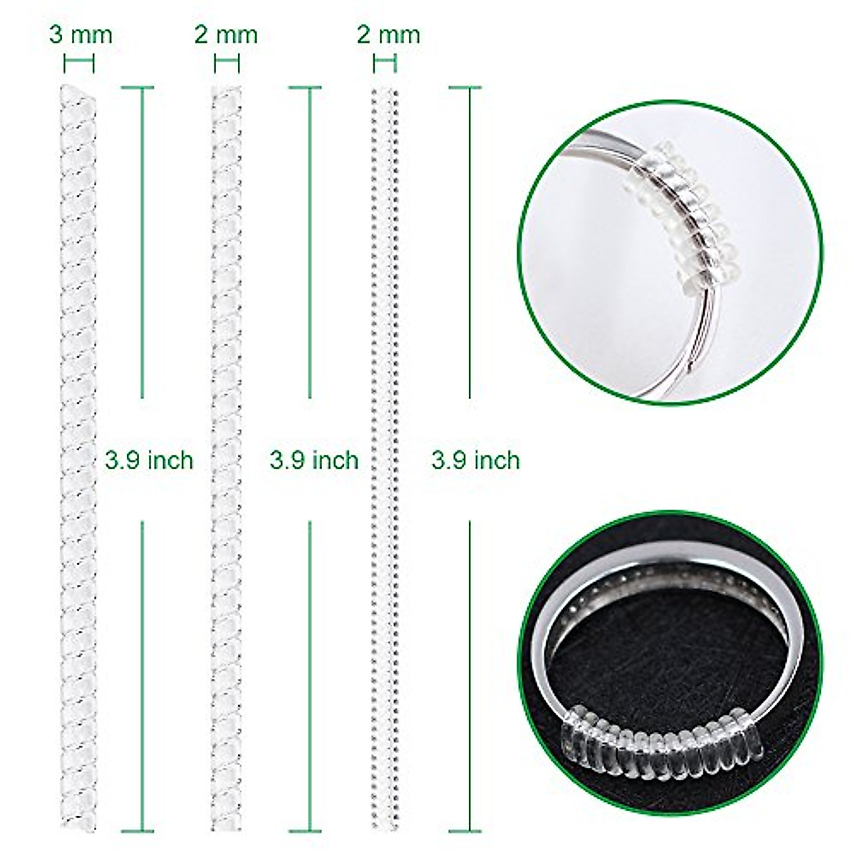Anpro 15 Pack Ring Size Adjuster- with 3 Sizes Clear Ring Sizer Resizer Fit for Loose Rings-Spiral Silicone Tightener Set with Polishing Cloth(Please See The Below Picture for The Steps)