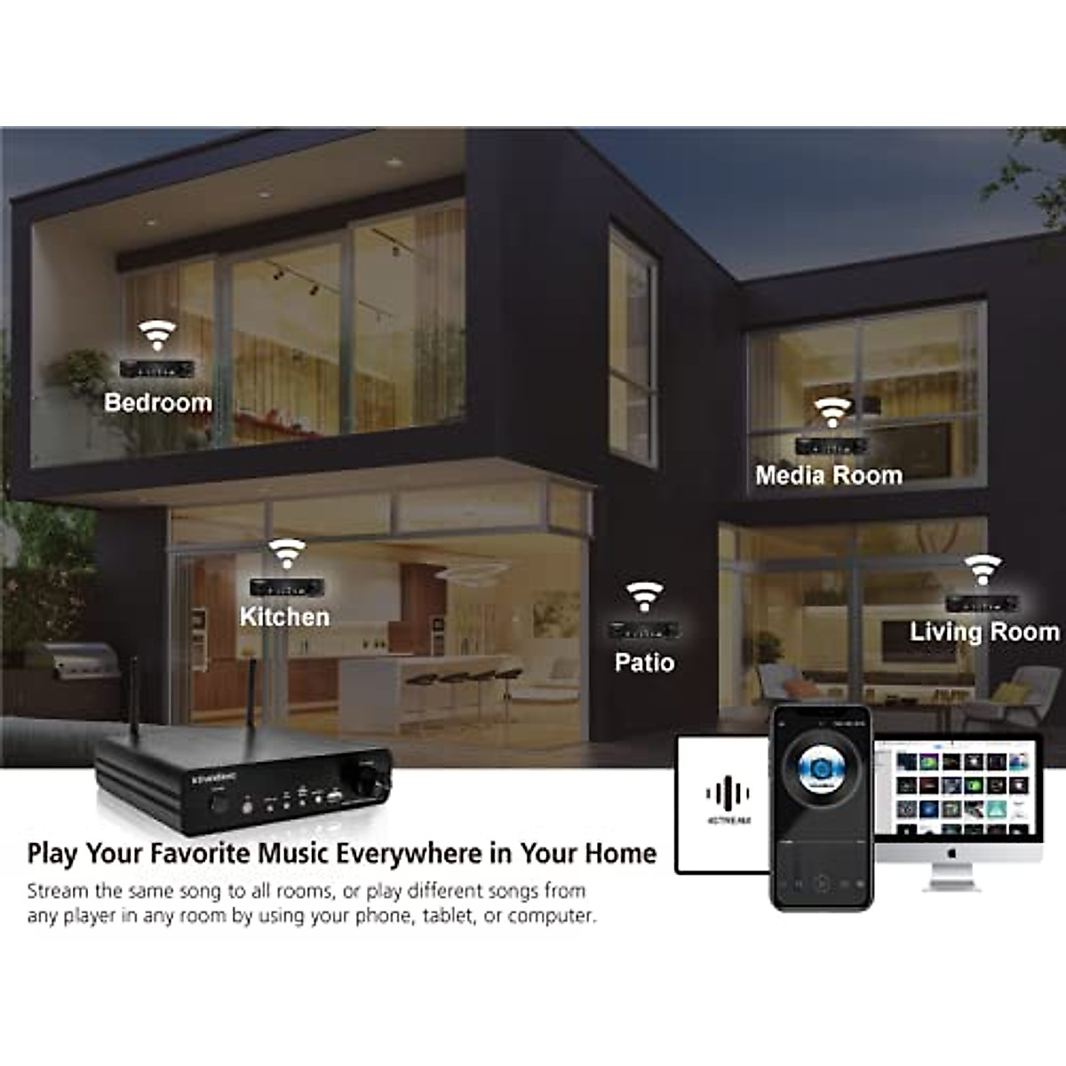 Soundavo NSA-250 Multi-Room Audio Streamer Amplifier 50W + 50W | Supports Airplay, DLNA, WiFi & Bluetooth | 24bit 192 kHz Hi-Fi Audio Streaming Integrated 2.1 Channel Amp for Home Speakers