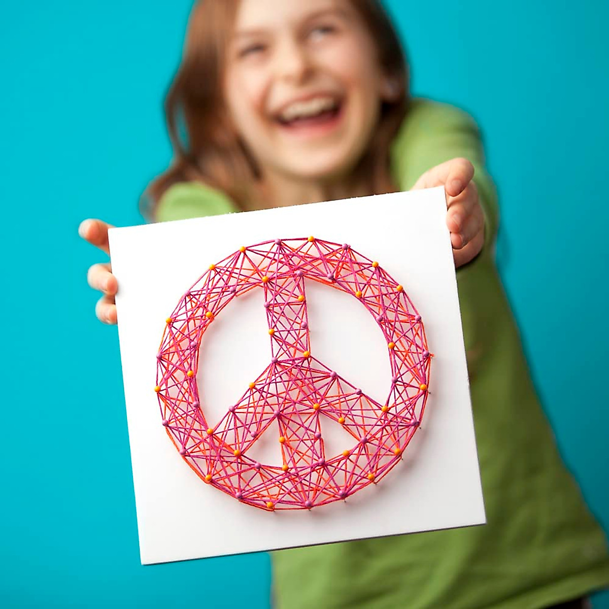 Craft-tastic – String Art – Craft Kit Makes 3 Large Canvases – Peace Sign Edition, Model Number: CTE40
