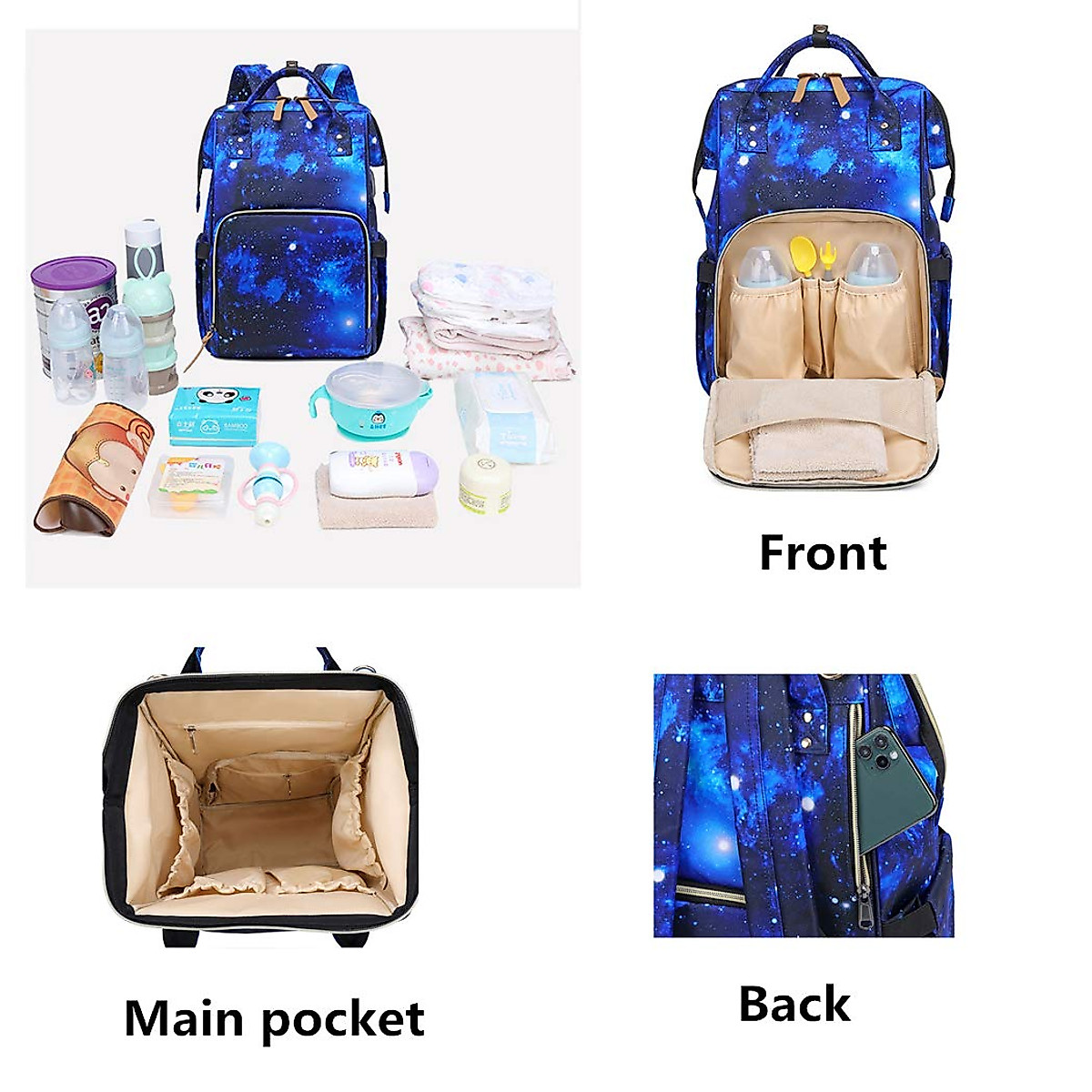 Galaxy Prints Mommy Diaper Bag Backpack Large Capacity Maternity Baby Nappy Changing Bags with USB Charger
