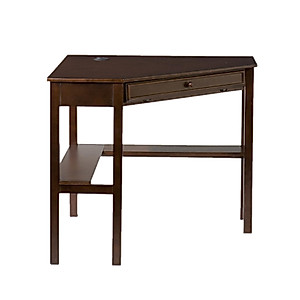 Corner Computer Desk Writing Smooth Keyboard Tray & Storage Shelves,Ameri Wood Desk Home Office Triangle Table, Rustic Natural Brown Black