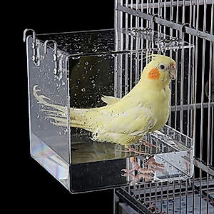 NEWCOMDIGI 1 Piece Bird Bathtub, Bird Bath for Cage, Canary Bath Inside Cage, Bird Bath Box with Hook, Cage Accessory for Parakeet, Parrots, Crested Myna, Sun Conure, Cockatiel