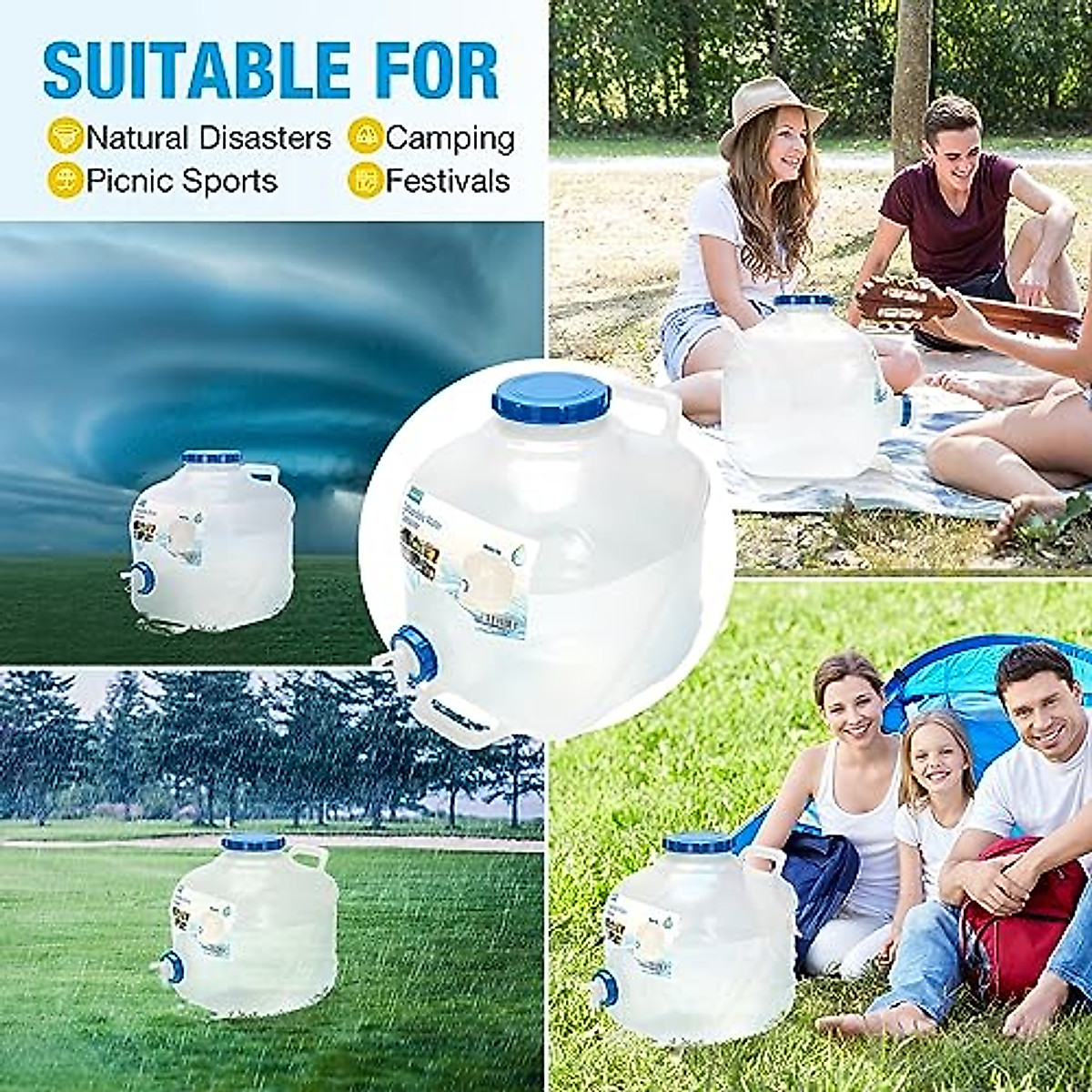 Collapsible Water Container,Portable Water Storage Containers,Collapsible Water Jug 5.3Gal,Camping Water Container with Spigot,Double Handle Foldable Emergency Water Storage for Camping,Hiking(1 Pack)