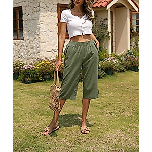 Veatzaer Womens Capri Pants Trousers Cotton Soft Cotton Trousers High Waisted Causal with Pockets(Grass Green,XL)