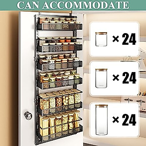 Spice Rack Over the Door Pantry Organizer - 6 Tier Metal Adjustable Hanging Spice Organization for Pantry, Space Saving Pantry Door Storage for Kitchen, Black
