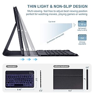 iPad Keyboard Case for Air 3rd Gen 10.5" (2019), iPad Pro 10.5" (2017), iPad 9th/8th/7th 10.2'', Magnetic Detachable Wireless Bluetooth Keyboard, Smart Keyboard Case with Back-lit and Pen Holder,Black