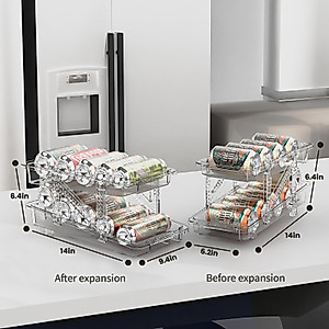 Jsyrjing Drink Organizer for Fridge Soda Holder for Refrigerator Can Dispenser,Adjustable Width Can Holders for Fridge Suitable for Storage Cabinet and Pantry Clear (2 Pack)