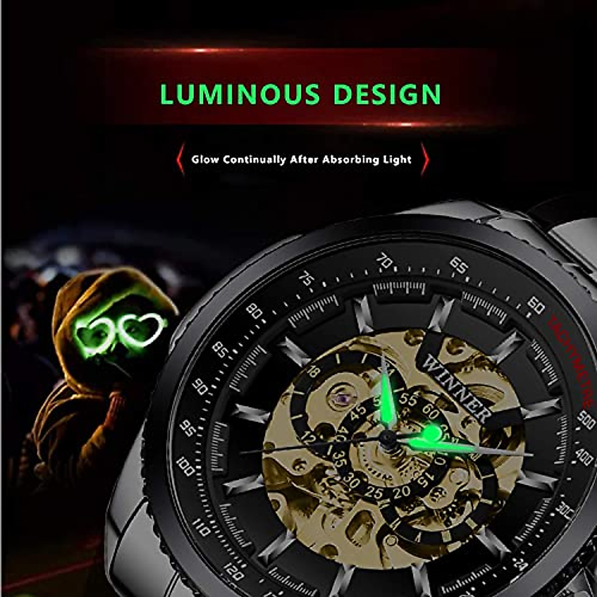 Black Golden Skeleton Dial Luminous Design Mechanical Watch for Men Top Brand Luxury Folding Clasp with Safety…
