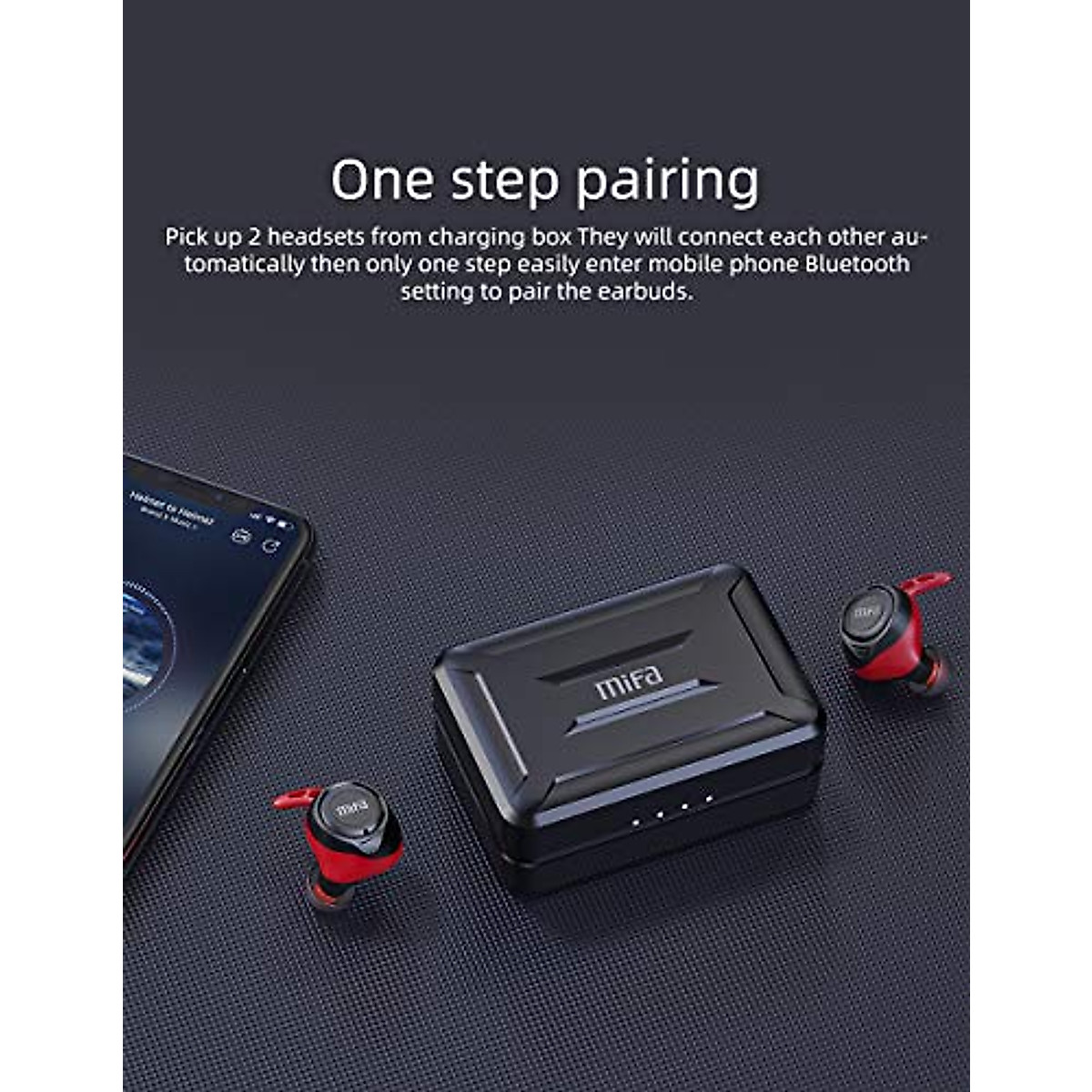 MIFA True Wireless Earbuds, X11 in-Ear Bluetooth 5.0 Headset, IPX7 Waterproof Sport Headphones Earphones APTX, 100 Hrs Playtime, CVC8.0 Mic for Phone Call, Red & Black