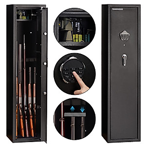 Towallmark Gun Safe for Rifle, Upgraded Quick Access 5-6 Gun Large Rifle Gun Security Cabinet for Rifle Shotgun Firearms with/without Optics with Pistol Lock Box, Removable Storage Shelf