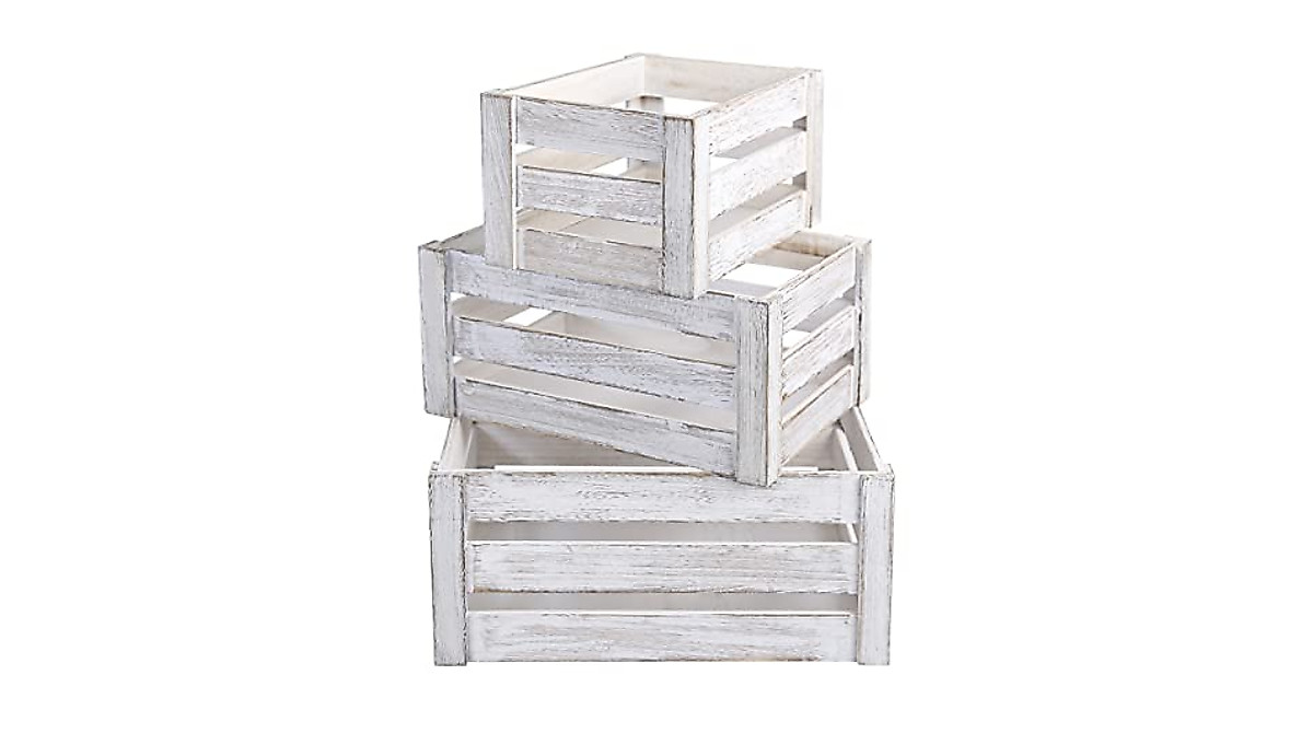 Besmall White Nesting Wooden Crates - Rustic Home Decor & Storage