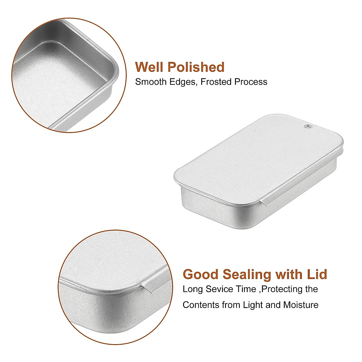 uxcell Metal Tin Box Containers, 2Pcs 2.4x1.3x0.4 Inch Silver Mini Portable Metal Slide Top Tin Containers for Jewelry Crafts