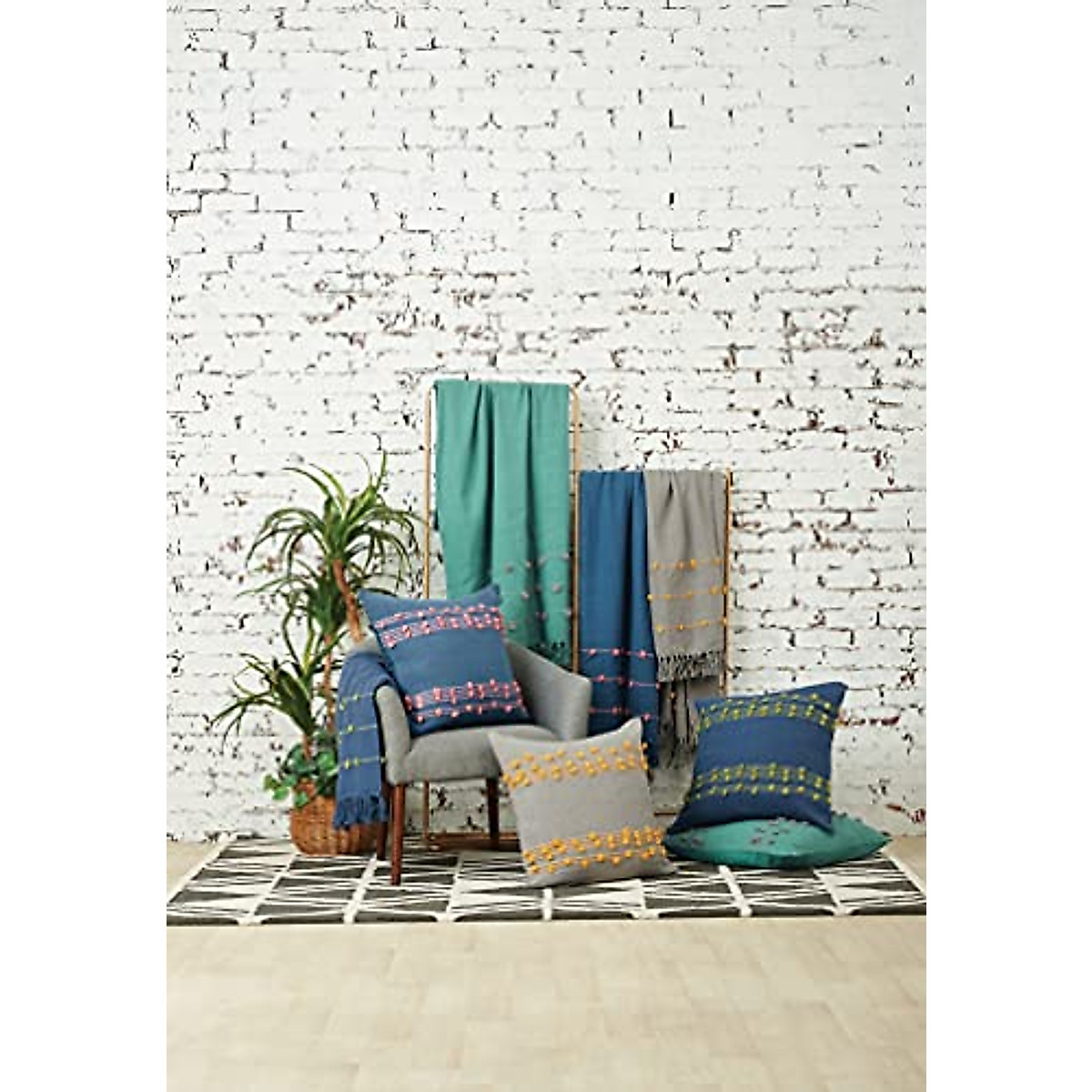 carol & frank Tabb Indigo & Citron Throw 50x60 inches Blue