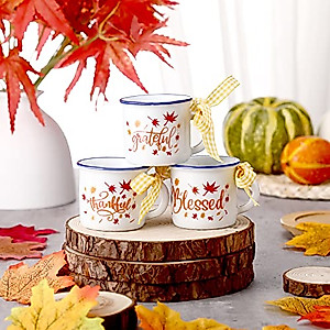 Thanksgiving Mugs Tiered Tray Decor Thankful Grateful Blessed Mug Mini Coffee Mug Ceramic Maple Mug Farmhouse Coffee Station Decor Maple Coffee Cup for Bar Decor Birthday Gift, 2 x 2.8 Inches