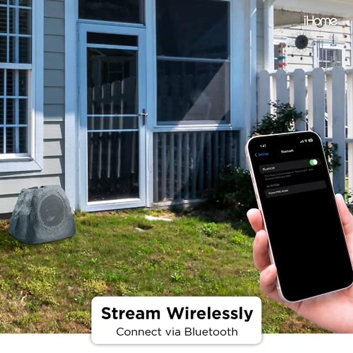 iHome iHRK-500S-PR Solar Powered Rechargeable Battery Powered Wireless All Weather Waterproof 5" Inch 30W Watt Pool Garden Outdoor Rock Speaker