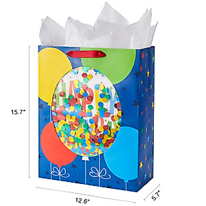SUNCOLOR 16" Extra Large Gift Bag for Birthday Party Bag With Tissue Paper(Blue)