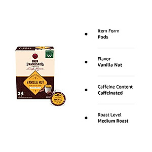 Don Francisco's Vanilla Nut Flavored Medium Roast Coffee Pods - 24 Count - Recyclable Single-Serve Coffee Pods, Compatible with your K- Cup Keurig Coffee Maker