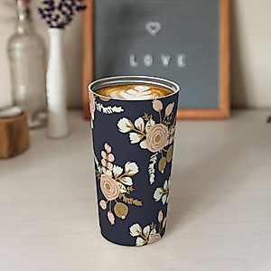 WANGXUEE Rose Floral Pattern Flower Drawn Print 500ml Stainless Steel Travel Tumbler Double Wall Vacuum Insulated Coffee Mug
