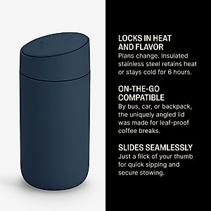 Fellow 16 oz Carter Slide Travel Coffee Mug with Slide-Lock lid - Leak Proof To-Go Coffee Tumbler with Ceramic Interior and Vacuum-Insulated Stainless Steel - Coffee Cups - Stone Blue