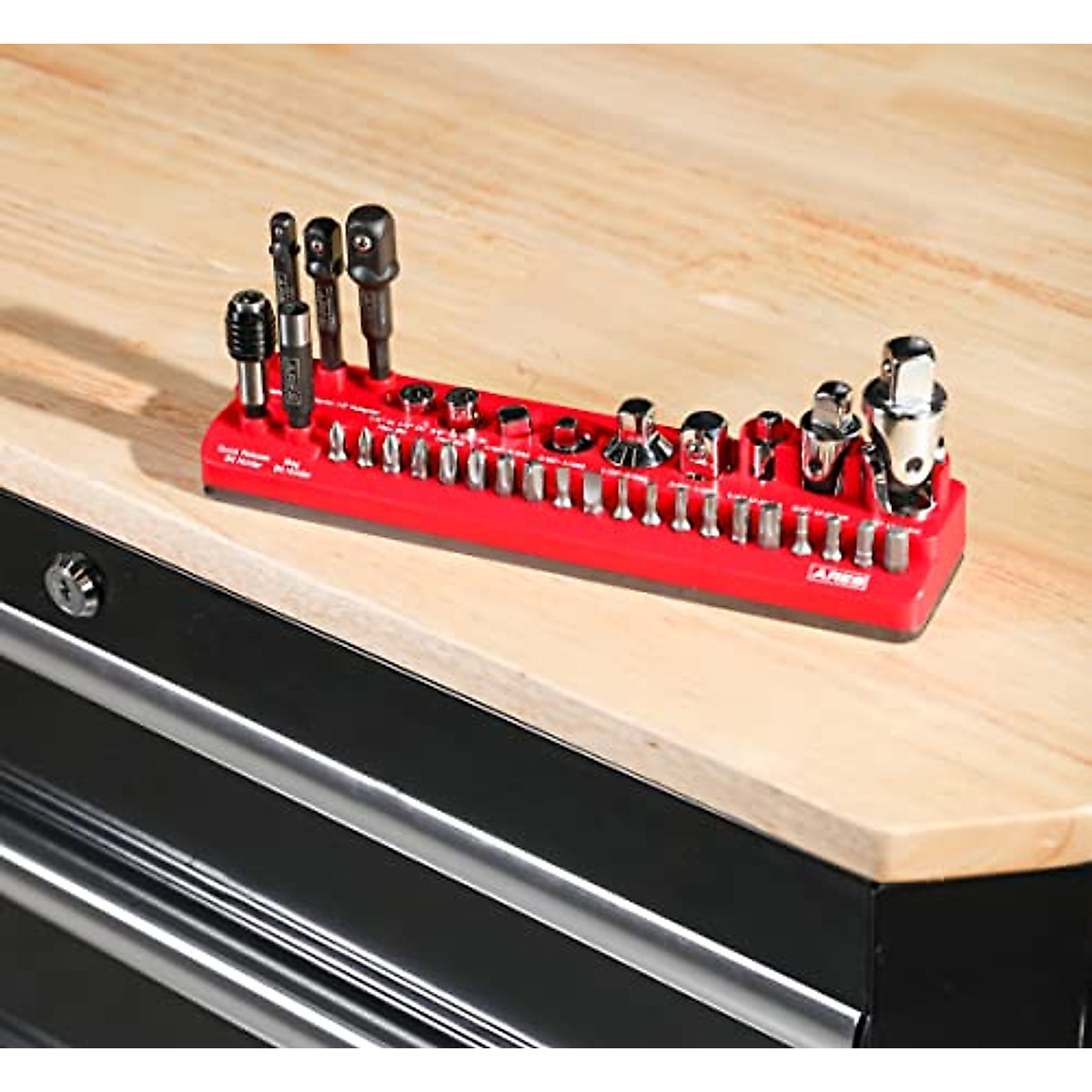 ARES 70751-34-Piece Socket Accessory Set - Includes Adapters, Universal Joints, Bit Holders, and Bits - Magnetic Organizer for Ideal Accessory Storage