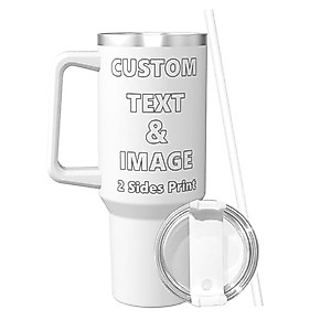 Custom 40oz Tumblers with Handle Personalized with Name Photo Text Logo Travel Cup Customized Christams Fathers Mothers Day Gifts For Mom Dad Friends, Beige