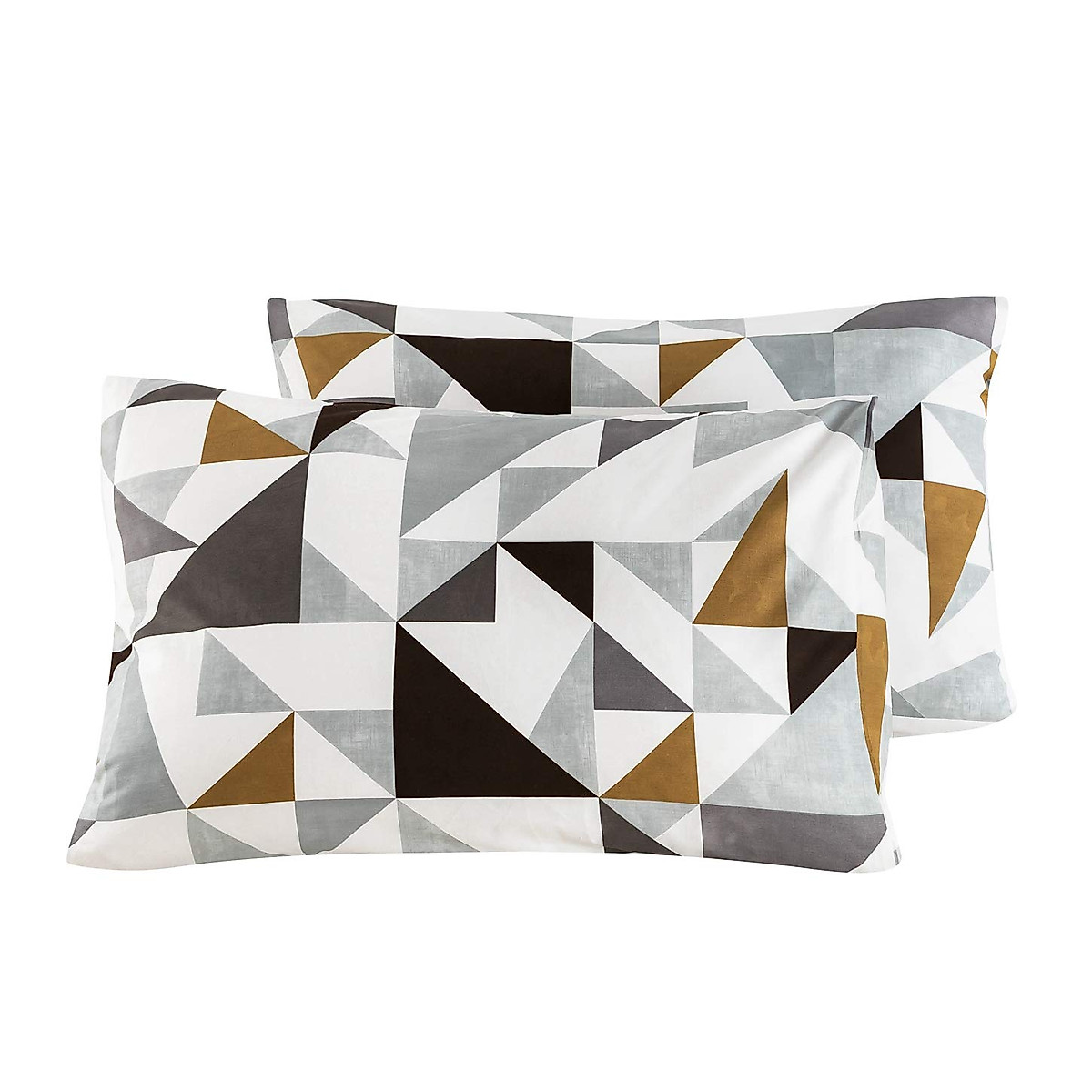 SUSYBAO 100% Cotton Pillowcases Queen Size Set of 2 Gray Triangle Geometric Print Bed Pillow Covers Envelope Closure End Pillow Protectors Hotel Quality Soft Durable Easy Care, 20 in x 26 in