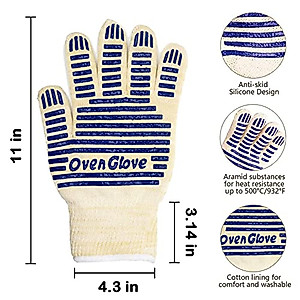 Oven Gloves, Heat Resistant 540 Degrees Grilling Gloves, Hot Surface Handler Non-Slip Silicone Oven Mitts with Fingers, BBQ Gloves for Cooking/Kitchen/Baking, Pack of 2