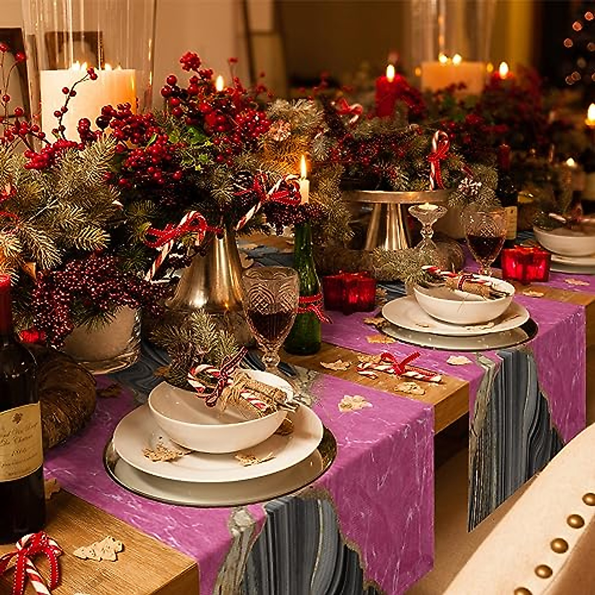 Pink Grey Marble Table Runner 36 Inches Long Farmhouse Dress Scarves, Modern Abstract Art Yellow Lines Dining Tablerunner for Coffee Table/Kitchen Island/Party Décor, Small 13" x 36"