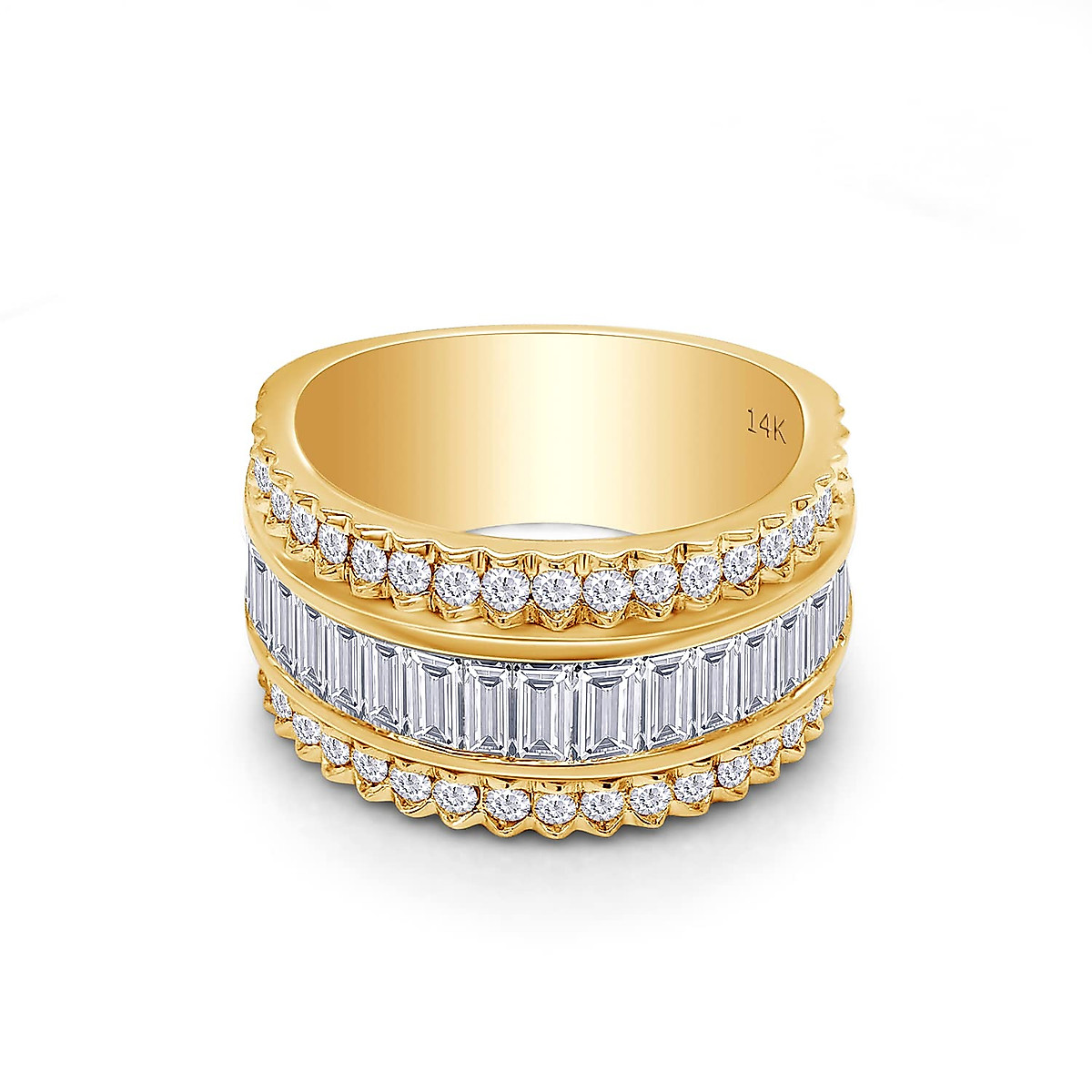 2 Ct Round Cut & Taper White Natural Diamond Etruscan Style Anniversary Band Ring in 14k Solid Yellow Gold Jewelry For Women (I-J Color, I2-I3 Clarity, Cttw 2.00)-6