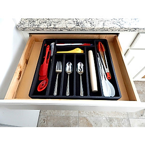 Polar Whale 2 Large Flatware Silverware Drawer Organizers for Cutlery Forks Knives Spoons Serving Utensils Non-Slip Premium Waterproof Tray Insert 19 x 18 Inches 8 Slot Extra Deep Pair Set