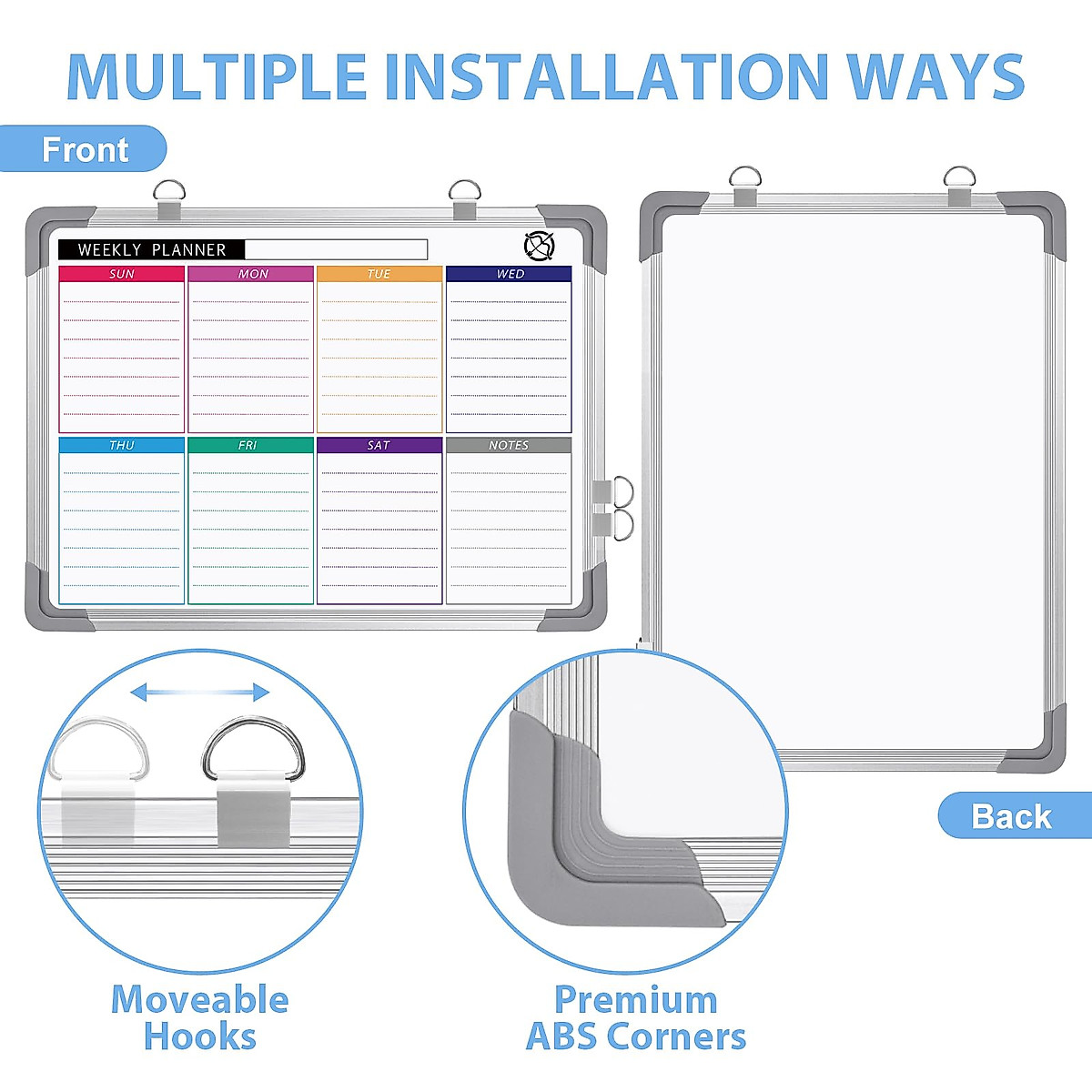 Small Weekly Dry Erase Board for Wall, ARCOBIS 12" x 16" Magnetic Calendar Whiteboard, Hanging Double-Sided White Board for Planning, Memo, to Do List, Drawing, School, Home, Office