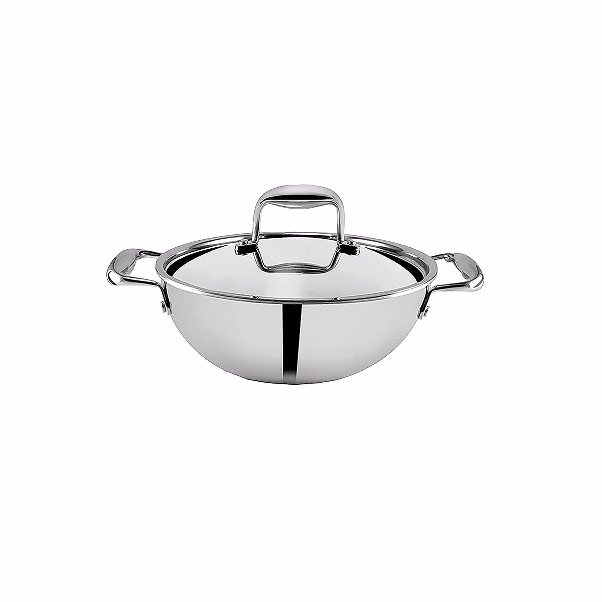 Shapes Stainless Steel Cookware Tri-Ply Wok with Lid, Multipurpose Pan, Capacity - 4 Quart, Silver - Use for Home, Kitchen and Restaurant - Easy to Clean and Dishwasher Safe