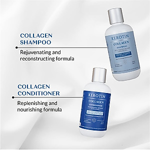 Kerotin Collagen Shampoo and Conditioner - Collagen Hair Treatment Set with Keratin, Rosemary, and Coconut Oil. Repair Damaged Hair, Prevent Breakage and Eliminate Frizz. Made in the USA