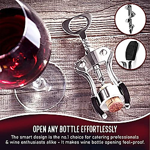 Corkscrew Wine Opener with Wine Aerator Pourer Spout and Stainless Steel Bottle Stopper, 3 Piece Wine Preserver and Accessories Set for Home Bar, Cork Remover and Stopper To Keep Wine Fresh