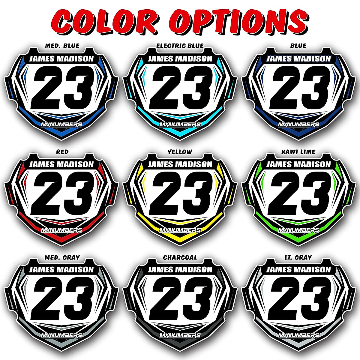 MxNumbers- BMX Box Plate Decals | Multicolored Bike Race Number Graphics | Custom with Your Name, Number & Colors | Fits Box Plate Phase 2 Junior and Senior
