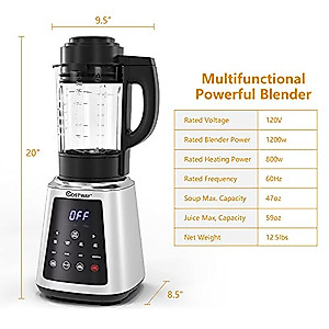 COSTWAY Professional Countertop Blender, 8-in-1 Household Hot & Cold Shake Mixer with 59 oz Jar, 1200 Watt Base, 10-Gear Speed & Built-in Timer, Easy Self-Cleaning, for Smoothies, Soup, Grind, Juice