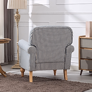 DM Furniture Mid Century Modern Accent Chair Linen Fabric Armchair Wide Reading Chairs Upholstered Lounge Chair for Bedroom/Living Room/Reception Room, Blue Stripe