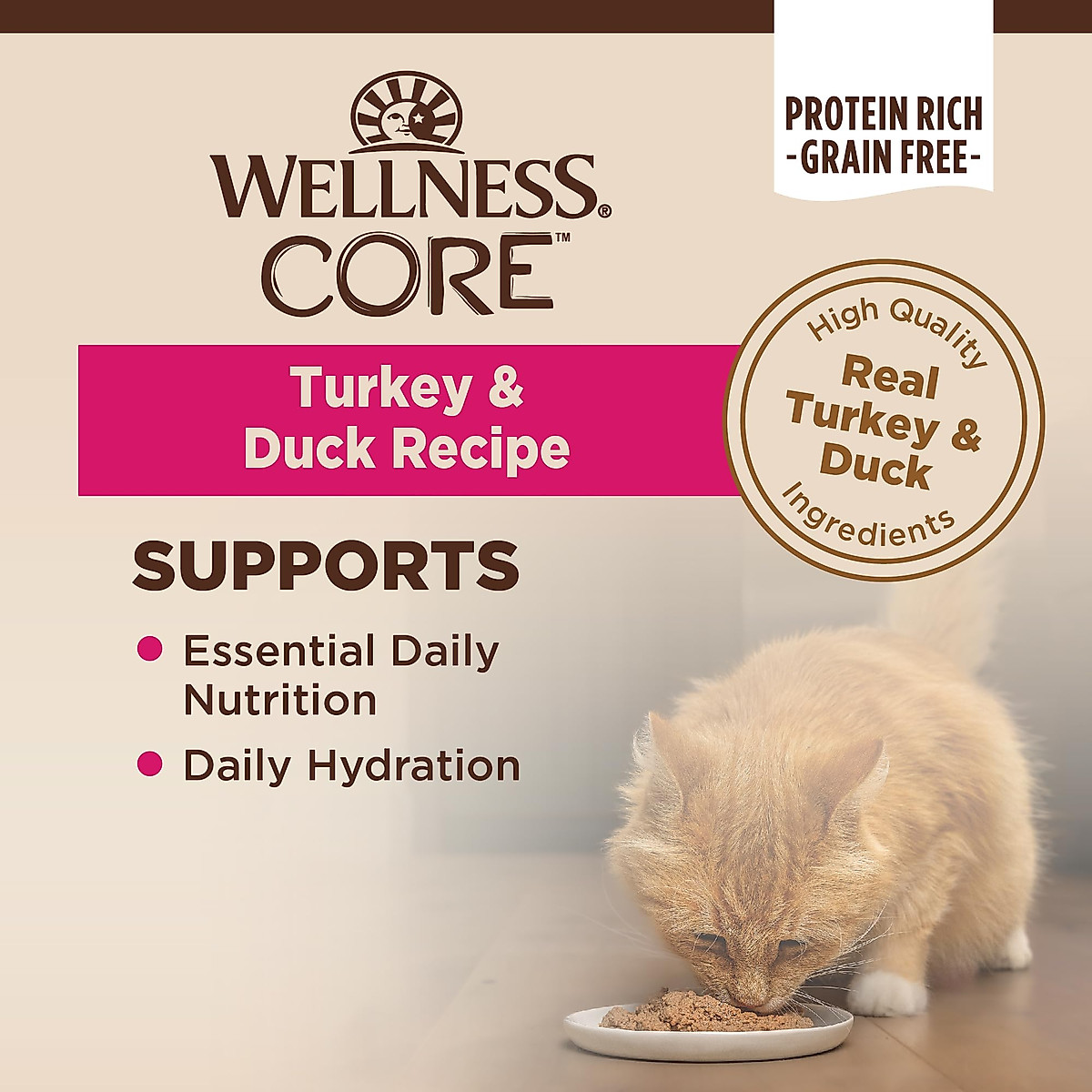 Wellness CORE Pate Adult Wet Cat Food, Natural, Protein-Rich, Grain Free, 3 Ounce, 12 Pack (Turkey & Duck)