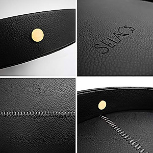 Selaos Decorative Round Serving Tray - Black and Gold Tray | Decorative Trays for Coffee Table | Serving Tray for Ottoman | Black Serving Tray | Ottoman Tray for Living Room | Serving Tray Round