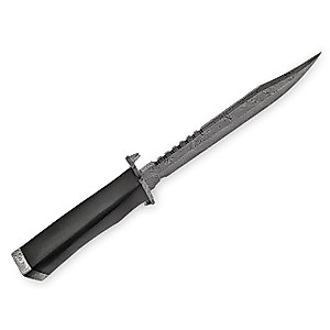 SFG - 14" Fixed Blade Hunting Bowie Knife, Damascus Steel Blade, Non-Slip Black Micarta Handle, Hunting, Camping, Backpacking, Fishing, Unique Gift Item For Him