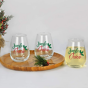 Christmas Wine Glass, Jingle Juice Stemless Wine Glass for Women, Men, Dad, Mom, Wife, Husband, Friend, Sister, Coworker