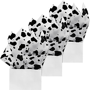 60 Sheets 20 x 20 Inch Cow Print Tissue Paper Black and White Spots Cow Paws Wrapping Paper Gift Wrap Art Tissue for Gift Bags Wrapping