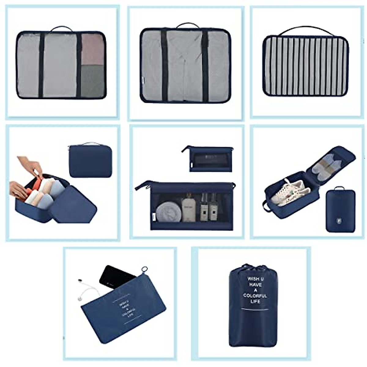 Treonca 8 Piece Packing Cubes for Luggage, Suitcase Cube Organizer,Lightweight Mesh Zipper, Clothes, Shoes, Luggage Organizer (beige)